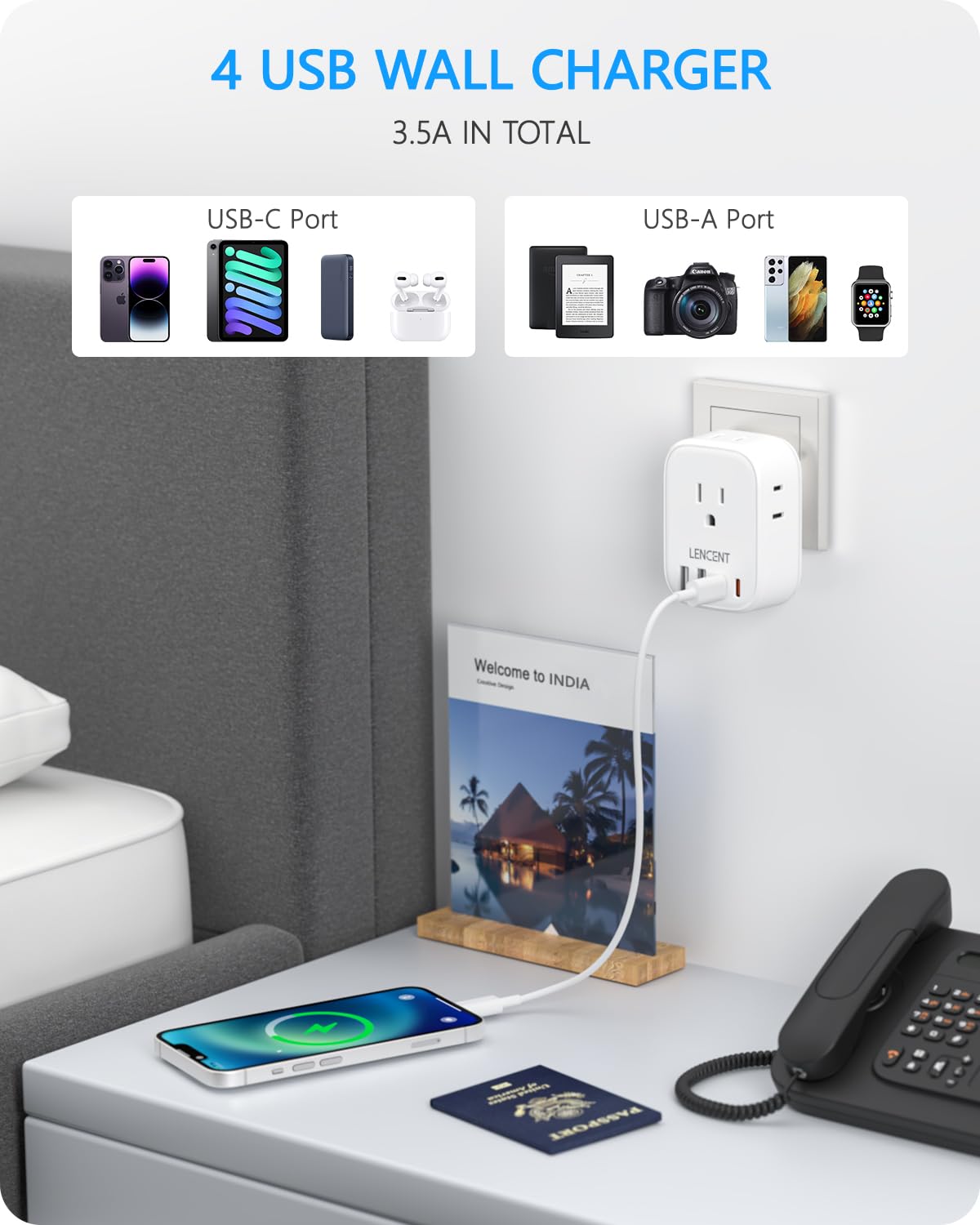 Snapklik.com : LENCENT US To India Power Plug Adapter, Indian Travel ...