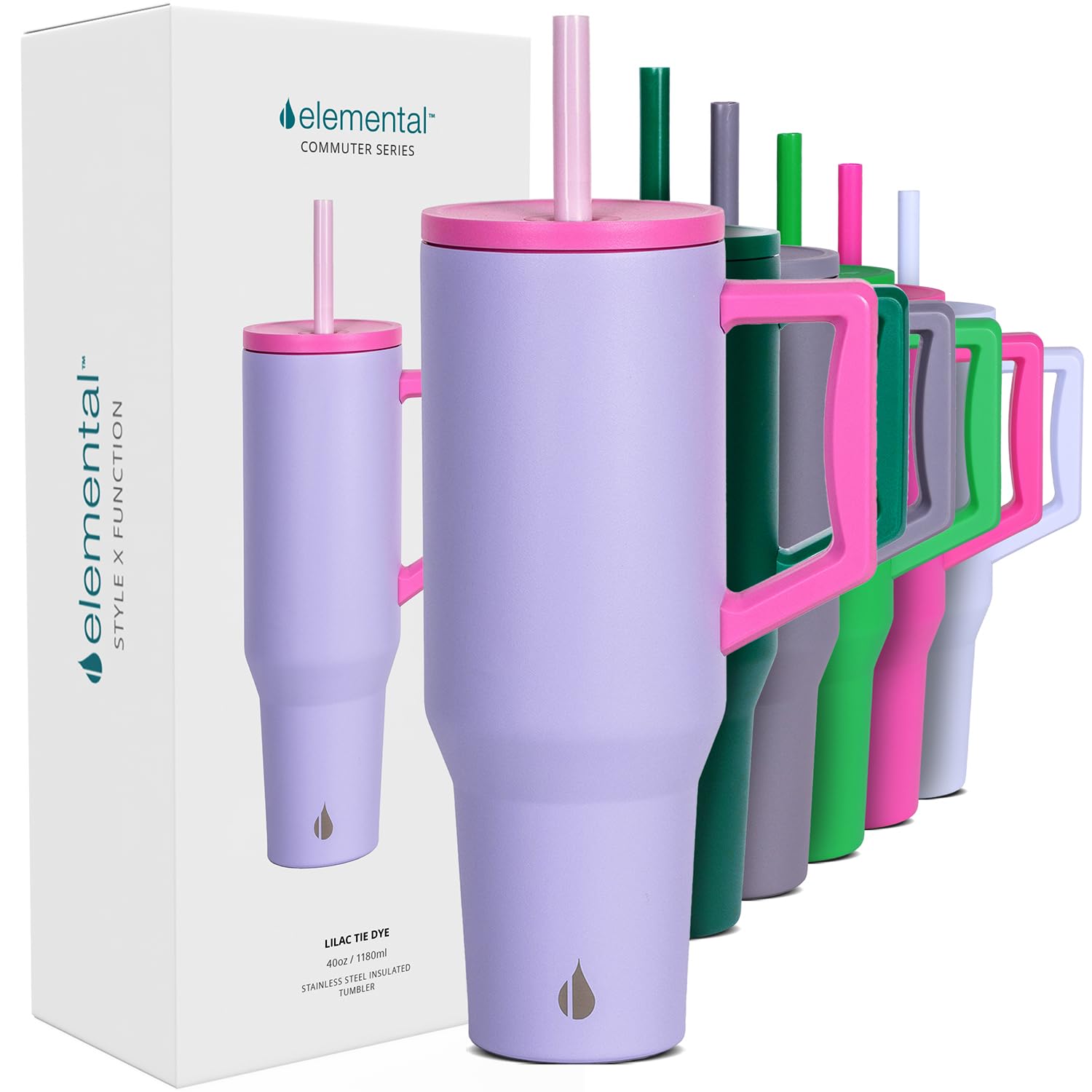 Amazon.com | Elemental 40 oz Tumbler with Handle and Straw - Spill ...