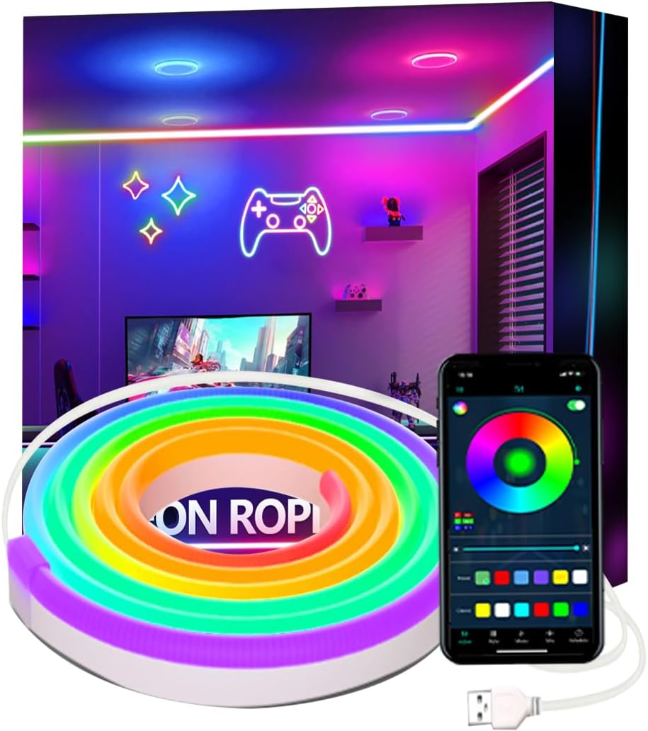 3.3FT RGB+IC Neon Rope Lights USB Powered,Flexible Led Rope Lights for ...