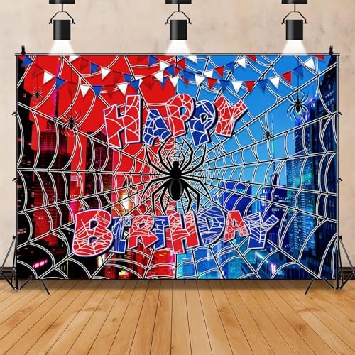 Amazon.com : ZHXYMMS Spider Web Backdrop for Photography Red Blue City ...