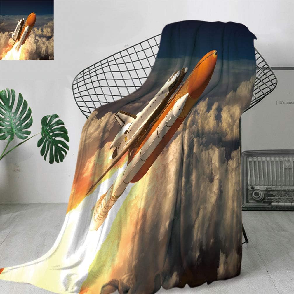 Outer Space Decor Bedding Fleece Blanket, Space Shuttle in The Clouds ...