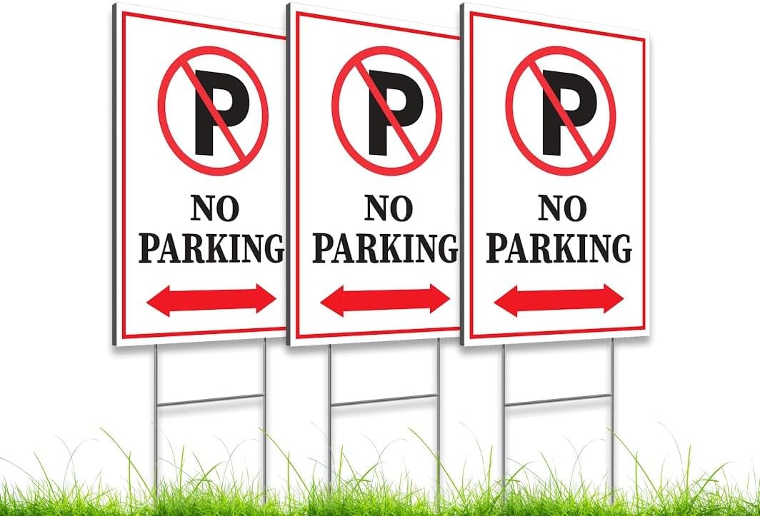 Amazon.com : Pack of 3 No Parking Double sided Signs with H Stake 12" x ...
