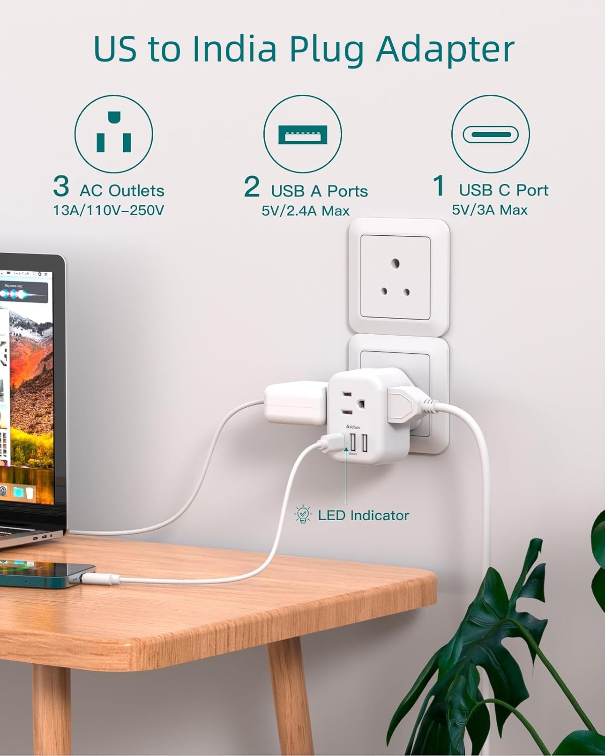 Snapklik.com : India Power Adapter, Addtam Type D Plug Adapter