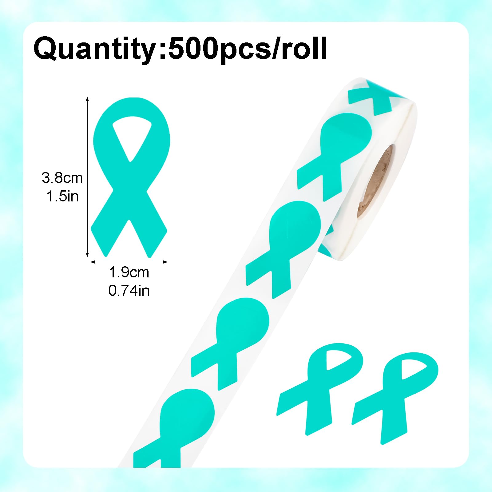 WANDIC Teal and Green Ribbon Sticker, 500 Pcs Ribbon Awareness Stickers ...