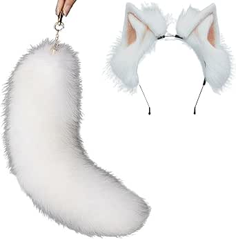 Amazon.com: Fox Ears Tail Set - Fluffy Faux Fur Ears with Real Fur Tail ...