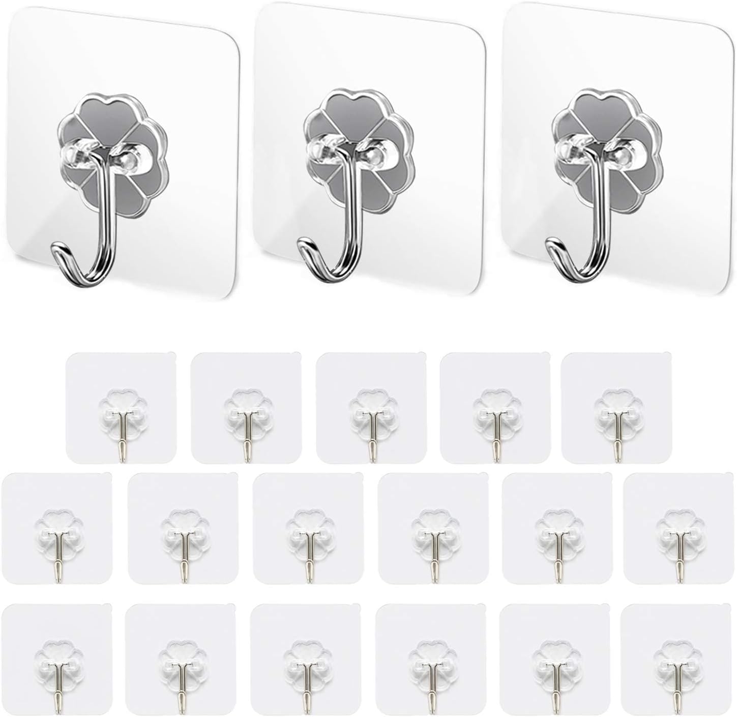 QMAY Transparent Hooks - 22lb/10kg (Max), 20 Pack Sticky Wall Hooks ...
