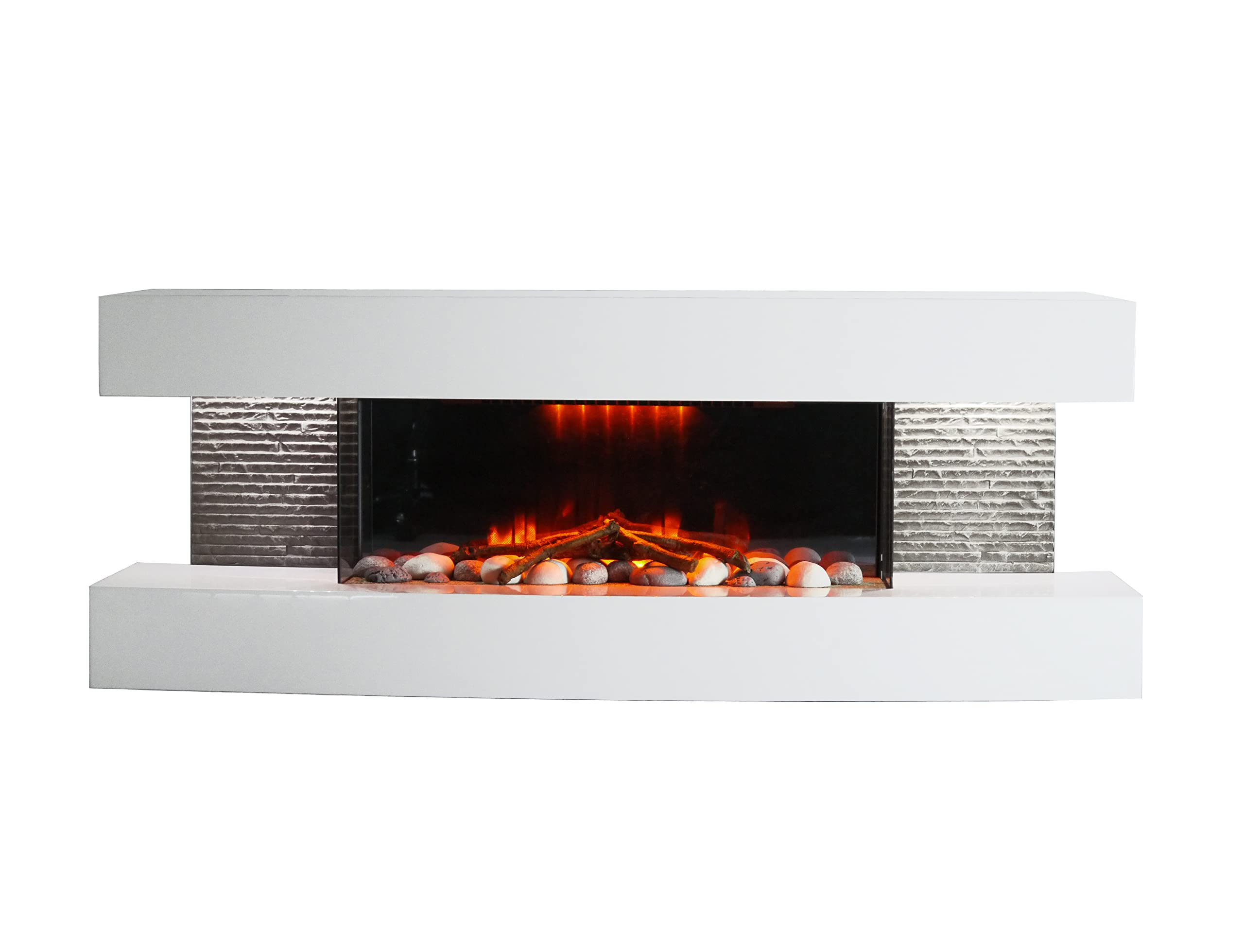 AuraHome ® White 48 inch Wide 2000w Electric Feature Fireplace Concave ...
