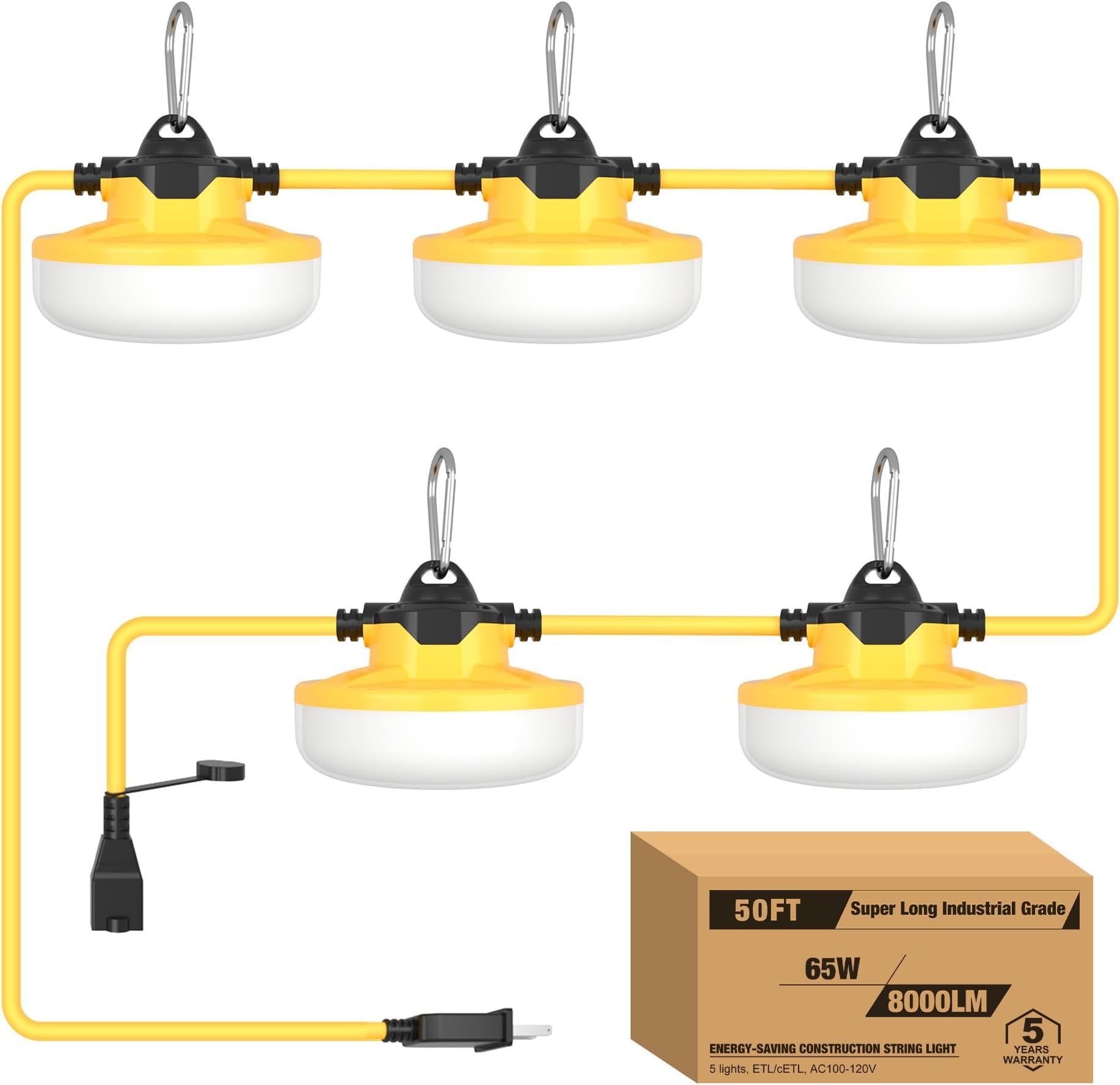 YXL 65W 8000LM LED Construction String Lights 50FT Industrial String ...