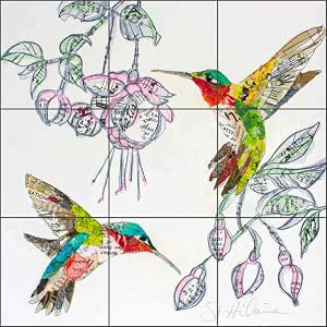 Amazon.com: Hummingbird Art Tile Mural Backsplash - Hummers and Blooms ...