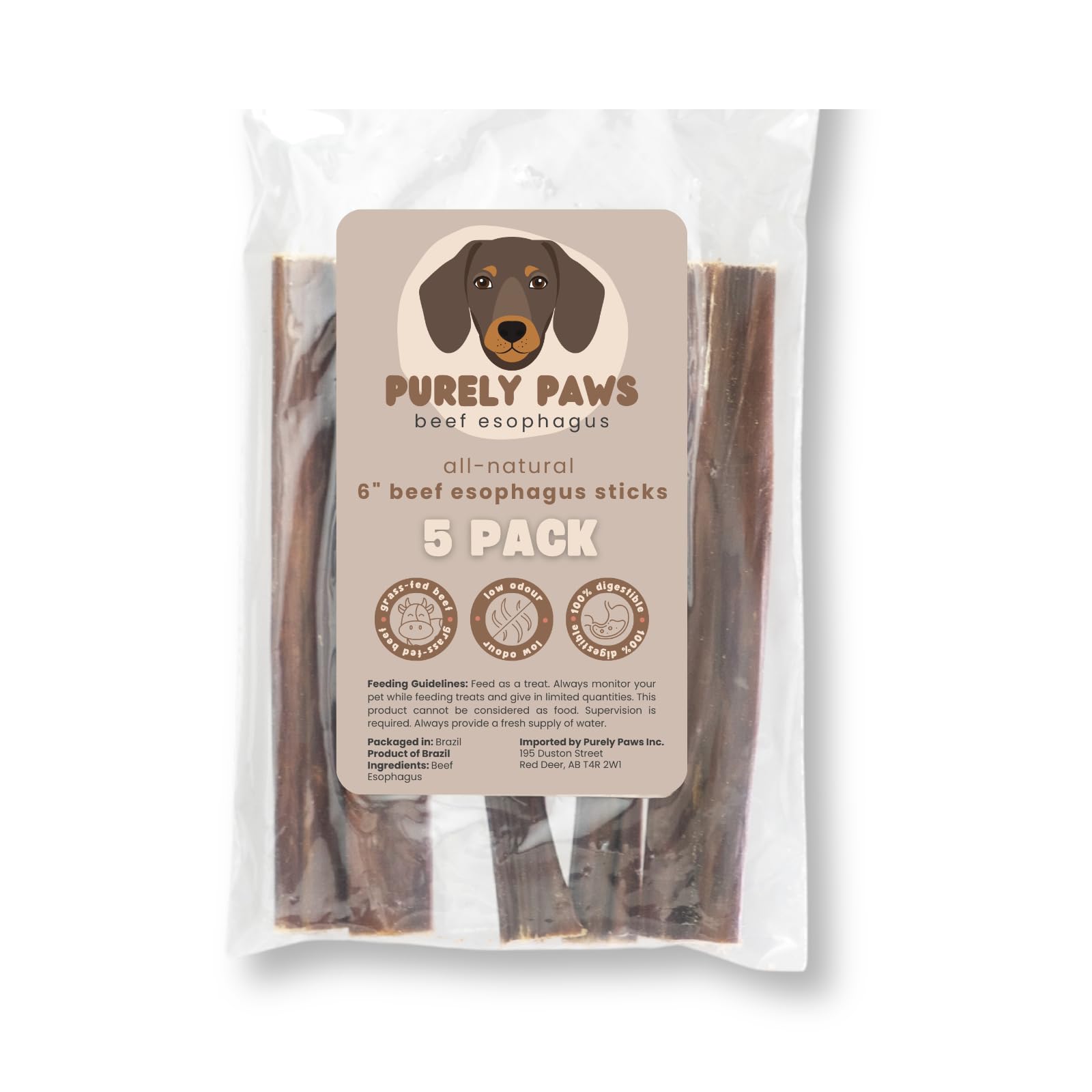Purely Paws All-Natural Beef Esophagus Sticks - Safe, Fully Digestible ...