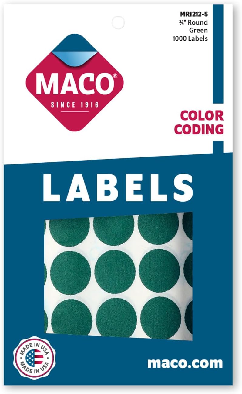 Amazon.com : MACO Green Round Color Coding Labels, 3/4 Inches in ...