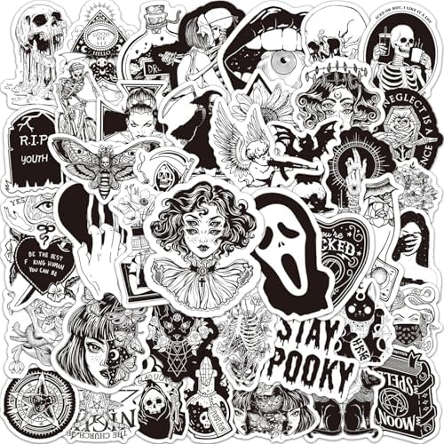 Amazon.com: 50PCS Gothic Stickers for Water Bottle,Black White Skull ...