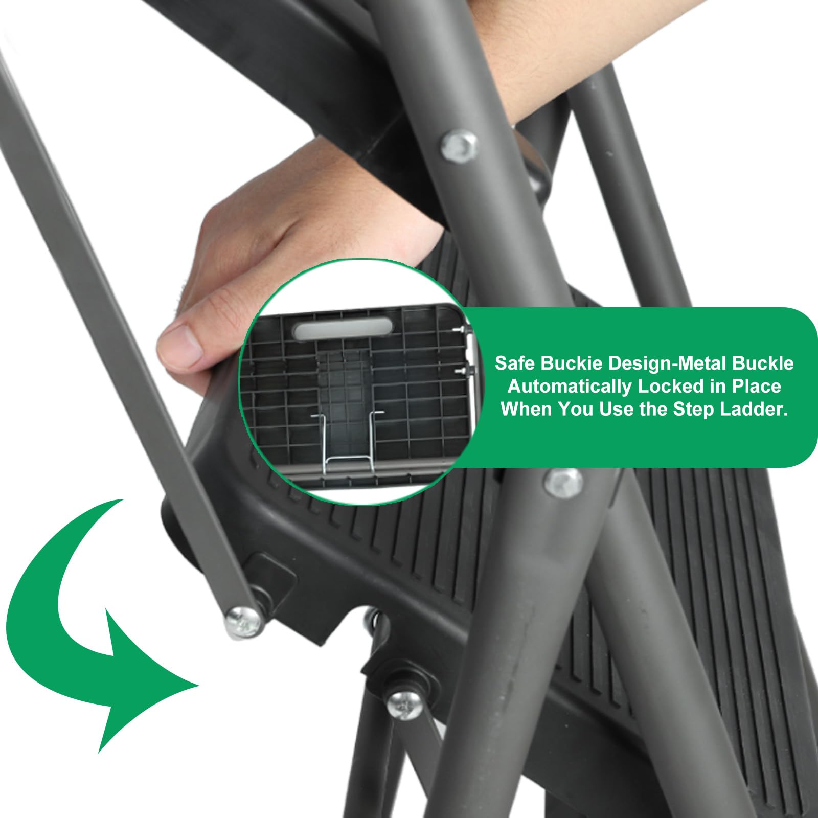 3 Step Ladder with Tray, Folding Step Stool with Wide Non-Slip Pedal ...