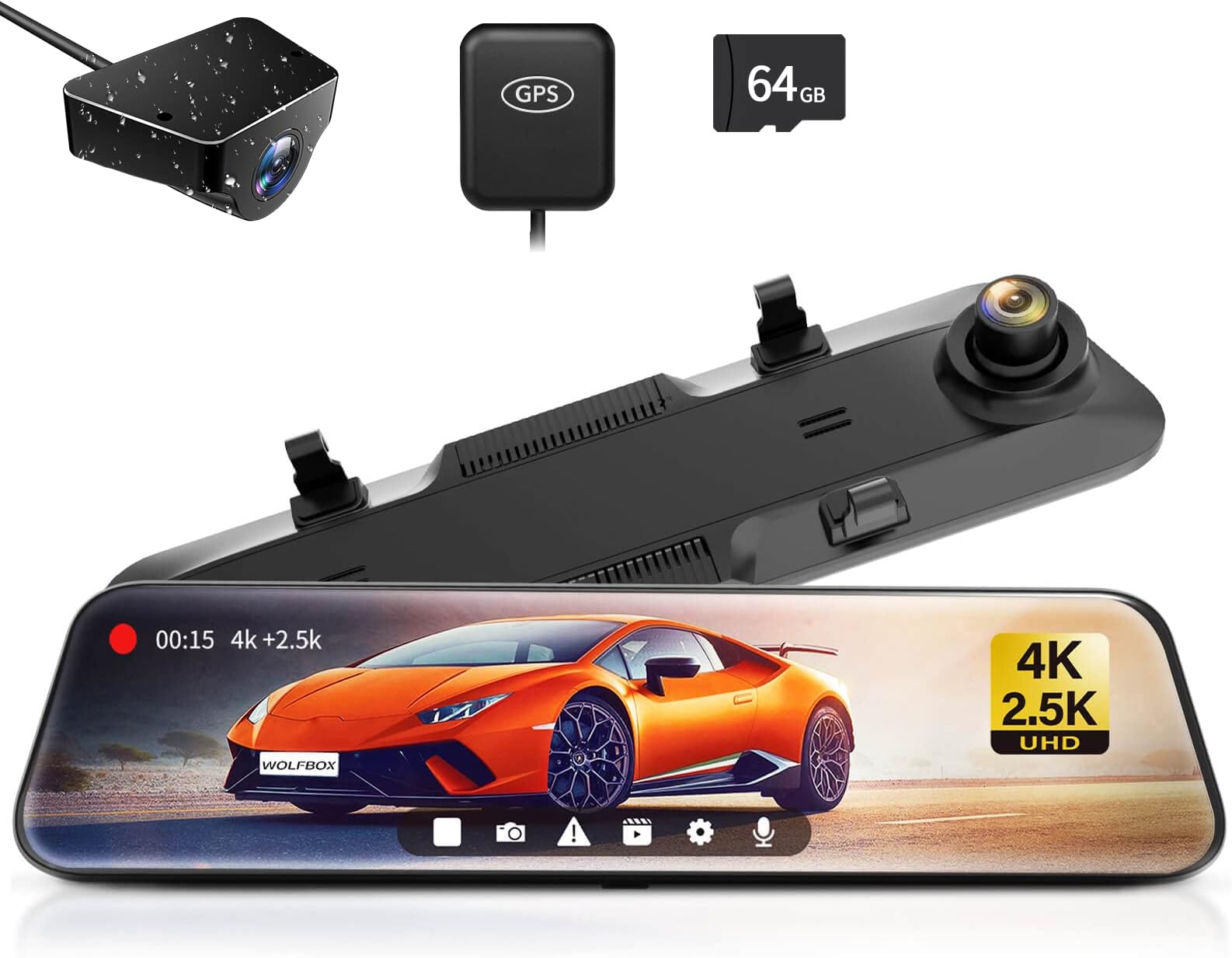 WOLFBOX G850 4K Mirror Dash Cam: 12'' Rear View Mirror Camera for Car ...