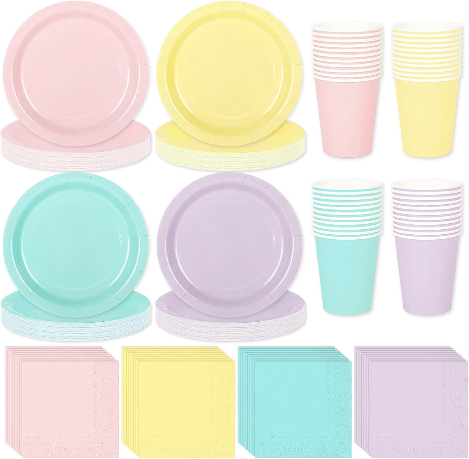 Amazon.com: Whaline 244Pcs Pastel Tableware Set Serves 48 4 Colors ...