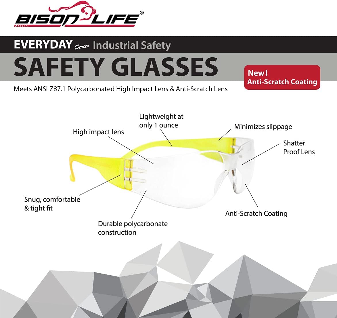 BISON LIFE Safety Glasses - Scratch Resistant Wrap Around Eyewear ...