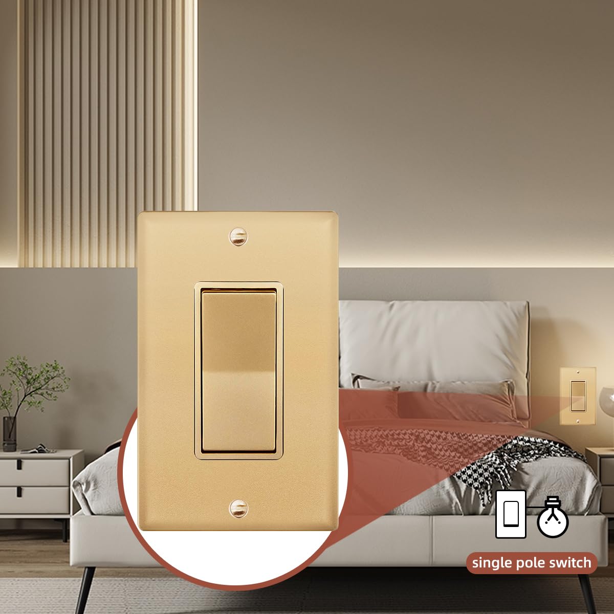 Snapklik.com : Micmi Golden Wall Light Switch, Single Pole Decorator ...