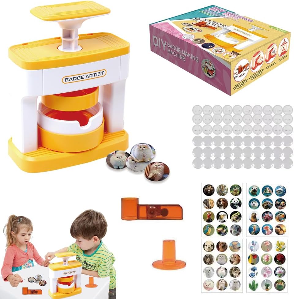 CJBIN Badge Making Kit, 55mm Badge Maker Kids with 48 Pcs Button Parts ...