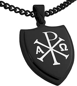 Amazon.com: Tioneer Black Stainless Steel Chi Rho Alpha Omega Shield ...