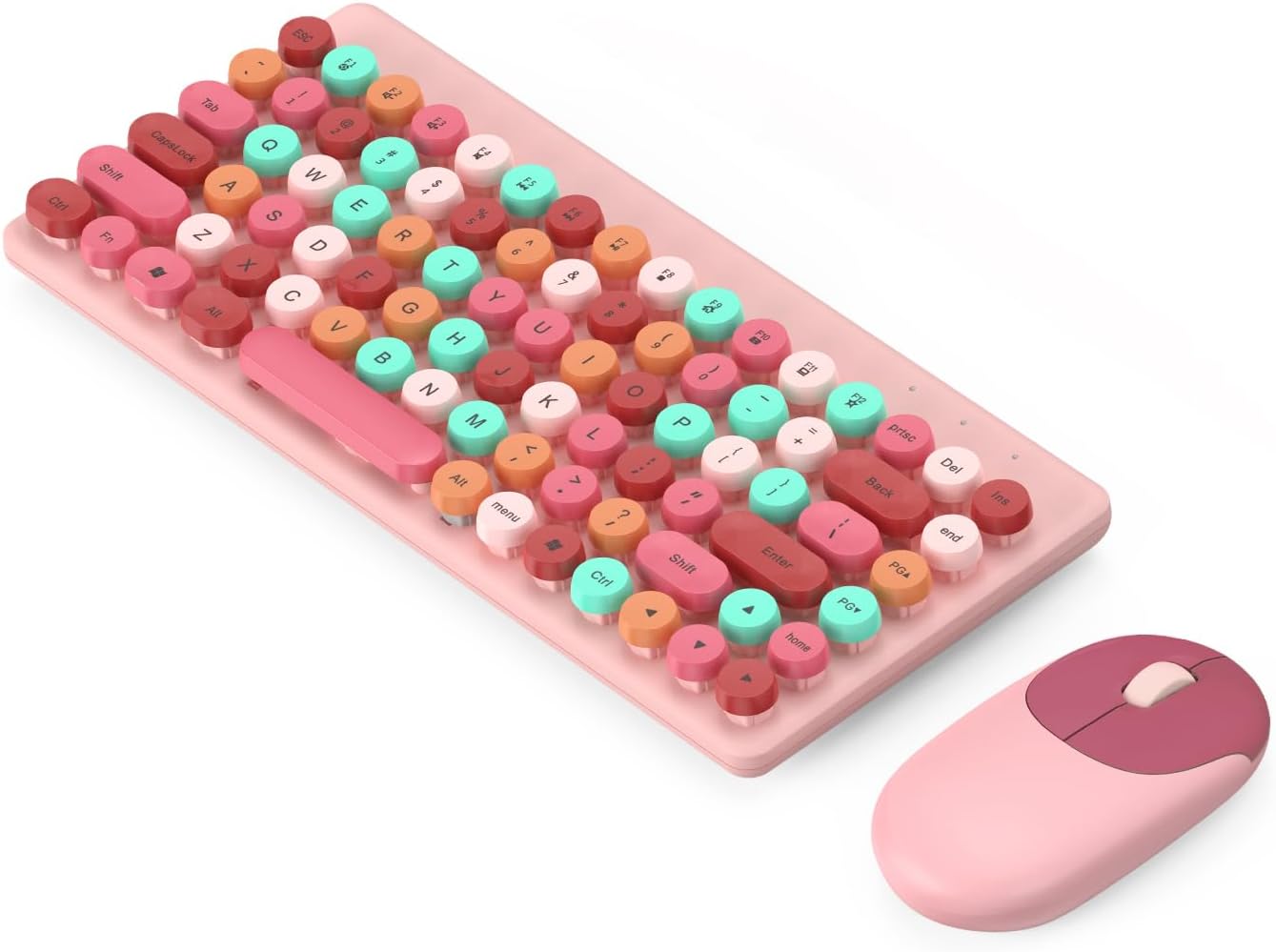 Keyboard And Mouse Combo Typewriter Style Retro Keyboard With Round Keycaps And Cute