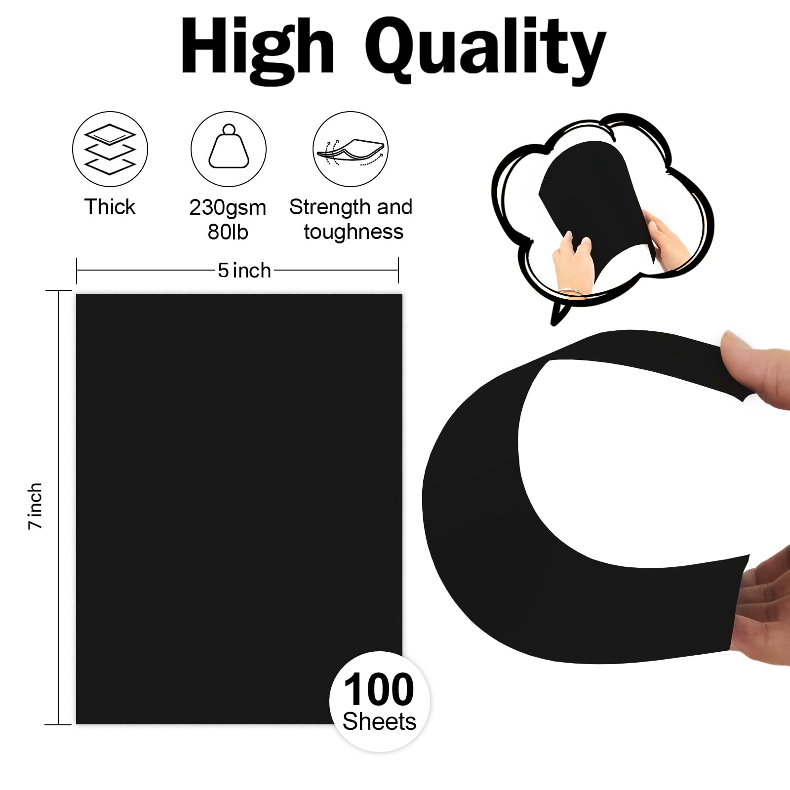 Snapklik.com : 100 Pack Black Cardstock 5x7 Blank Card Thick Paper