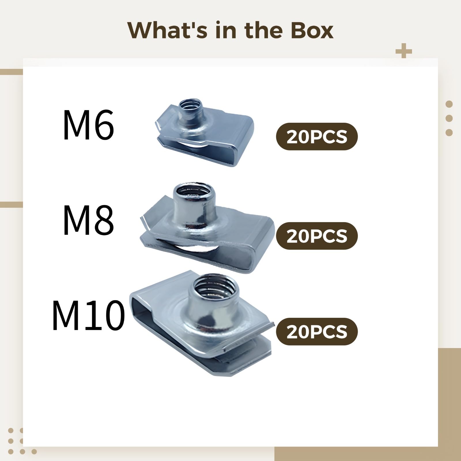 Snapklik.com : 60 PCS Stainless Steel U-Clip Nuts Set M6 M8 M10, 304 ...