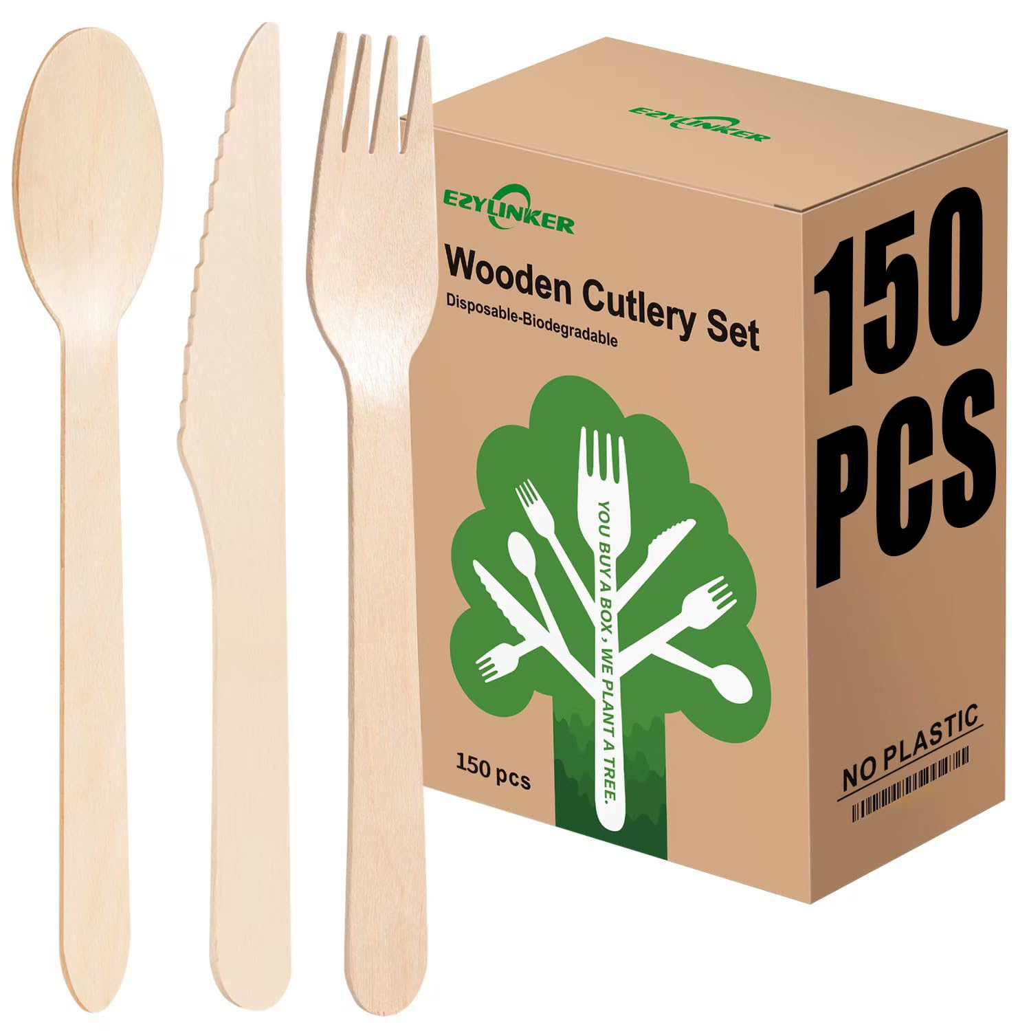 (150 Count) Disposable Wooden Cutlery Set - Alternative to Plastic ...