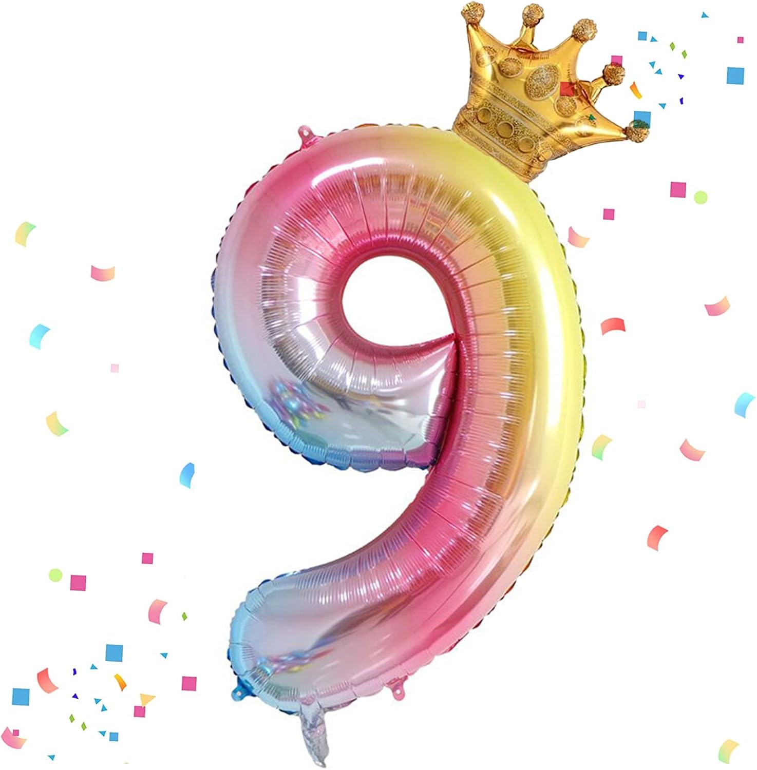 Amazon.com: 40 Inch Rainbow Gradient Number 9 & Mini Crown Balloon for ...