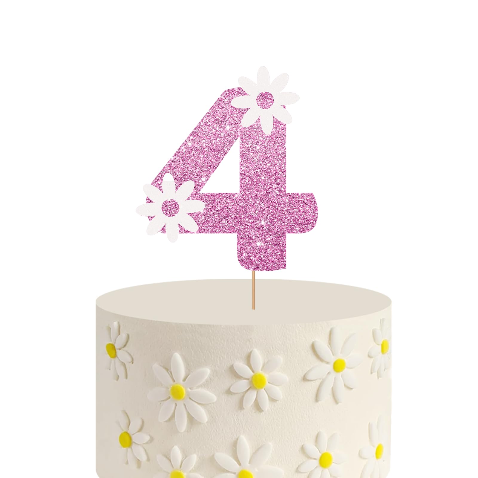 Amazon.com: Daisy 4th Birthday Cake Topper, Pink Glitter Daisy Four ...