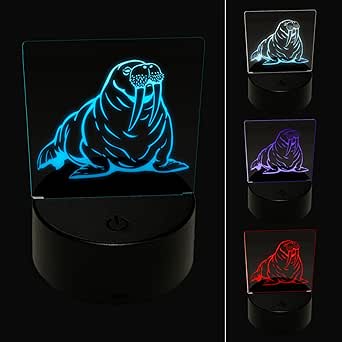 Chubby Pacific Walrus 3D Illusion LED Night Light Sign Nightstand Desk ...