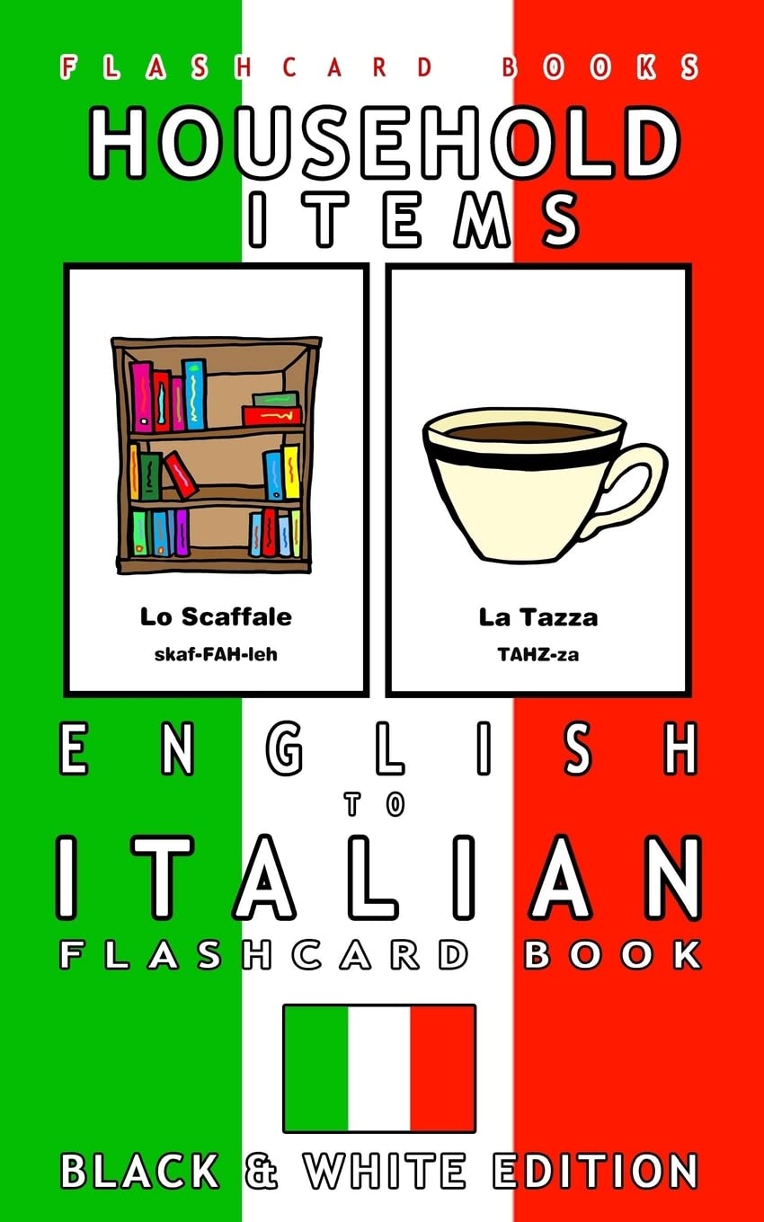 Household Items - English to Italian Flash Card Book: Black and White ...