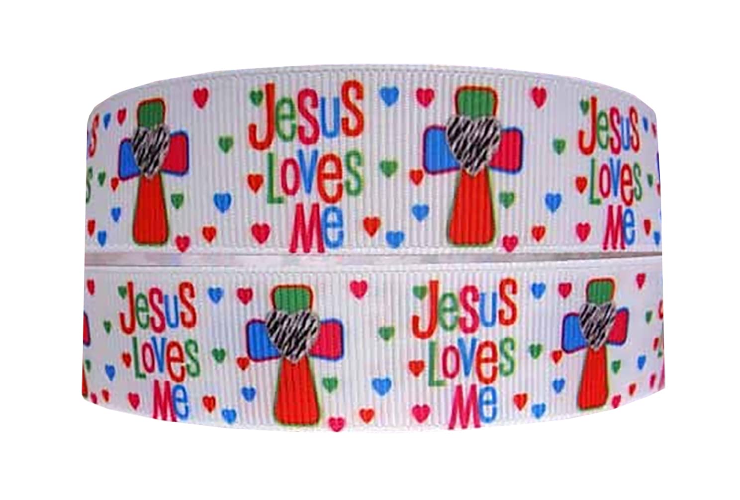 Amazon.com: 1" Grosgrain Ribbon Jesus Loves Me Christian Cross Print ...