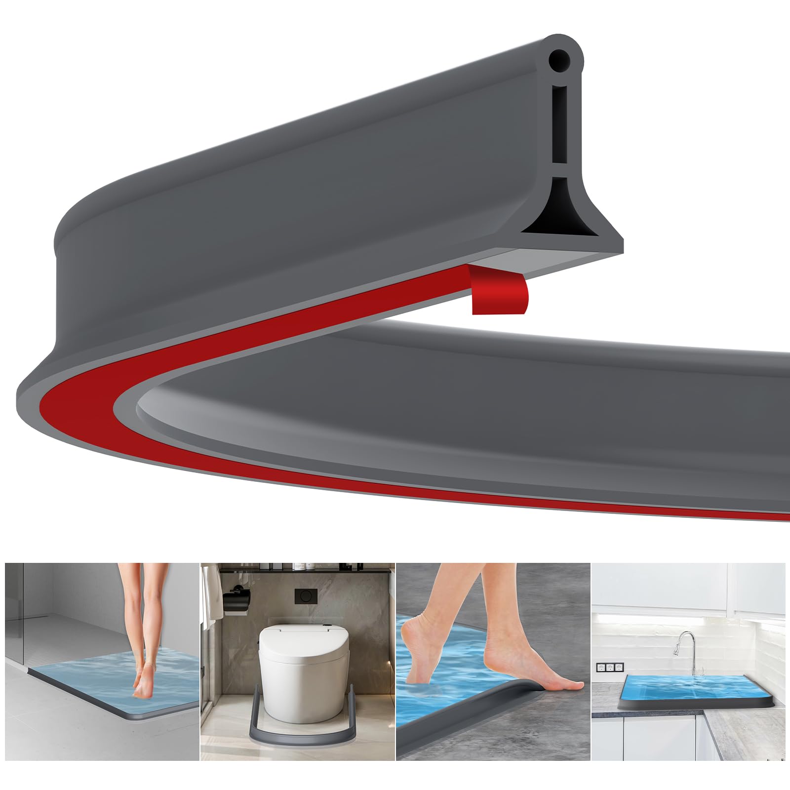 Fentar 2m Wet Room Floor Barrier, Self-Adhesive Shower Splash Guard ...