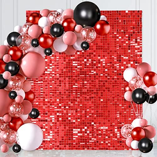 Amazon.com : Red Shimmer Wall Backdrops Sequin Panel Backdrop 18 Panels ...