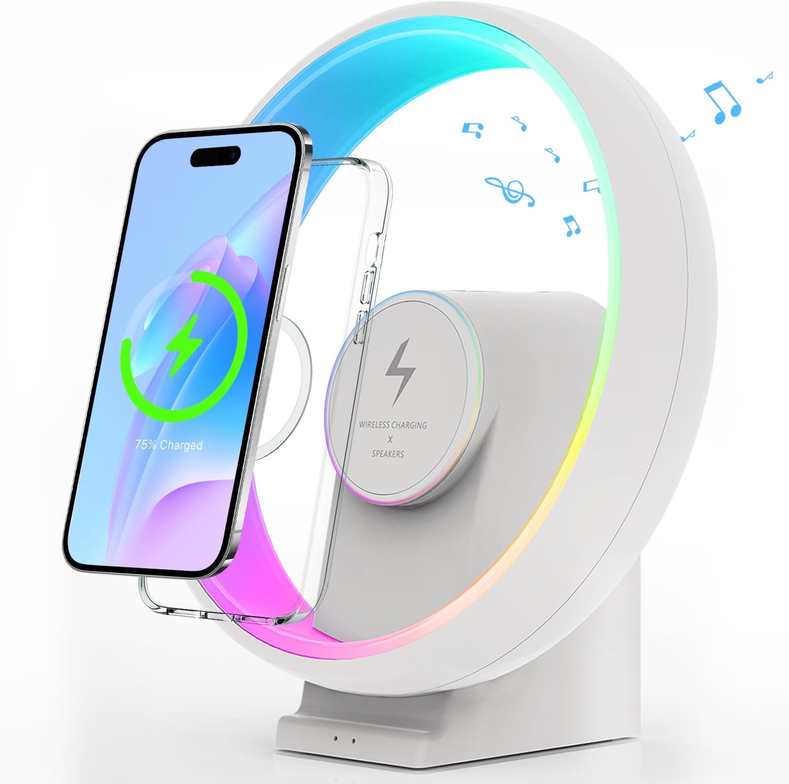 LED Wireless Charger Night Light Lamp, Bluetooth Speaker Alarm Clock ...