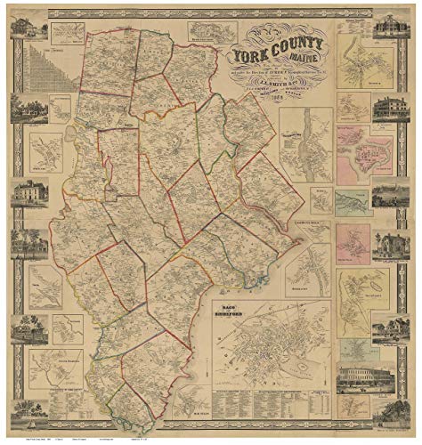 Amazon.com: York County Maine 1856 - Wall Map with Homeowner Names ...