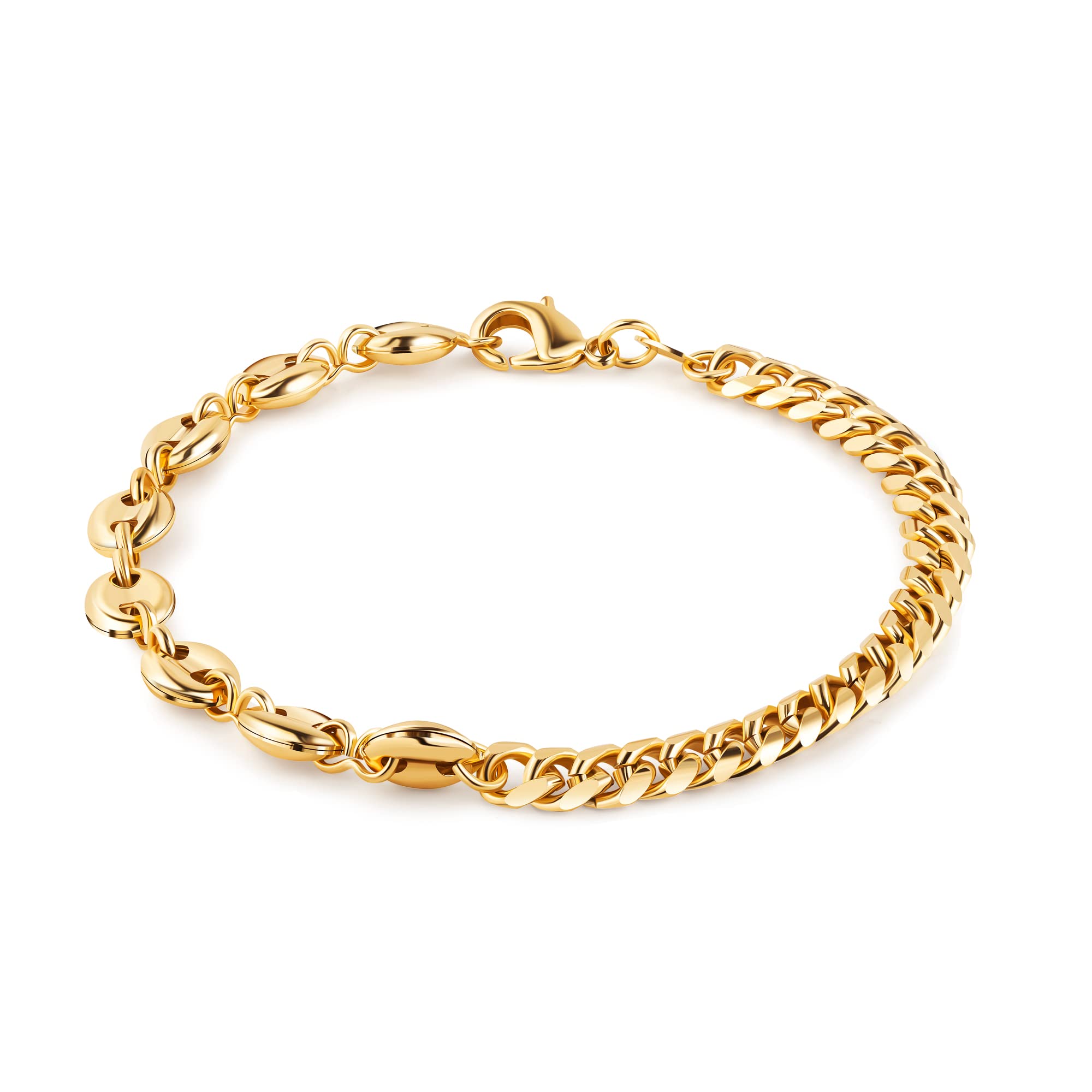 Amazon.com: Barzel 18K Gold Plated Mariner & Cuban Link Bracelet For ...