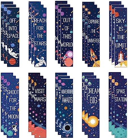 Amazon.com: Haooryx 63Pcs Space Theme Bookmarks, Colorful Planet Rocket ...