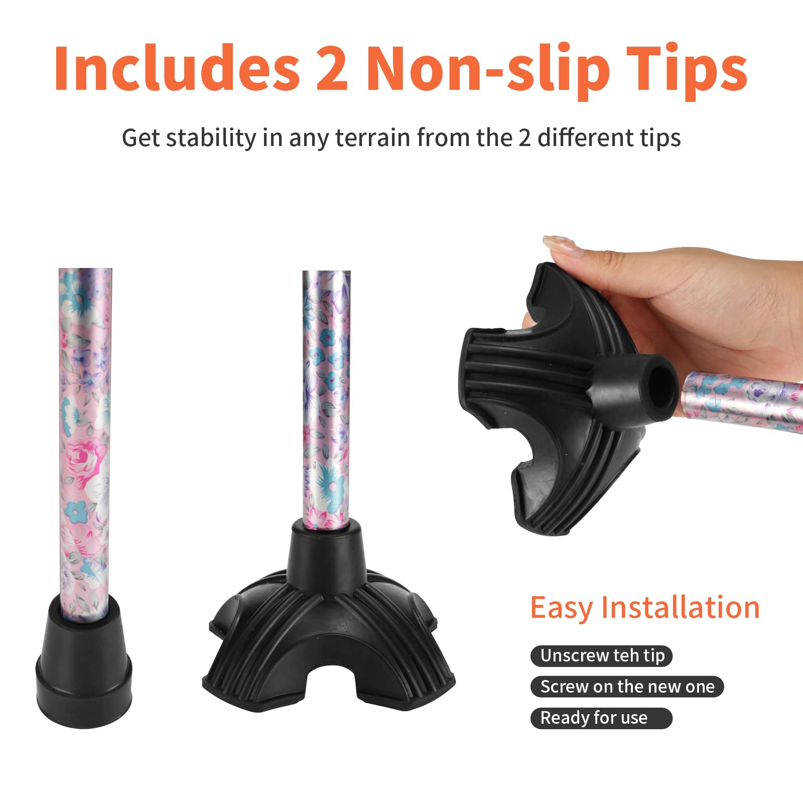Snapklik.com : Folding Walking Cane For Seniors, 2 Replaceable Base ...