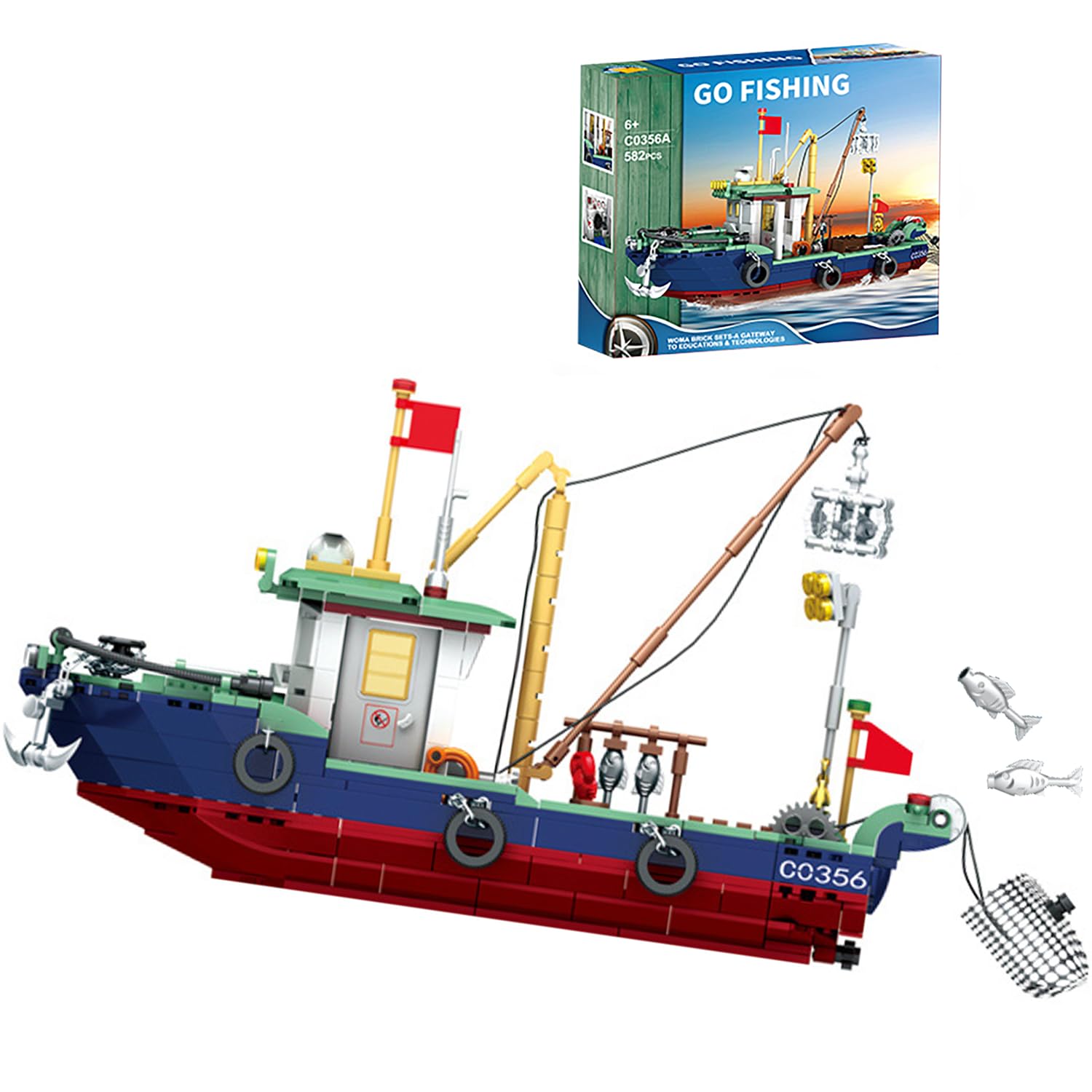 Amazon.com: EtrealEli Fishing Boat Building Blocks Set-582pcs Ship ...