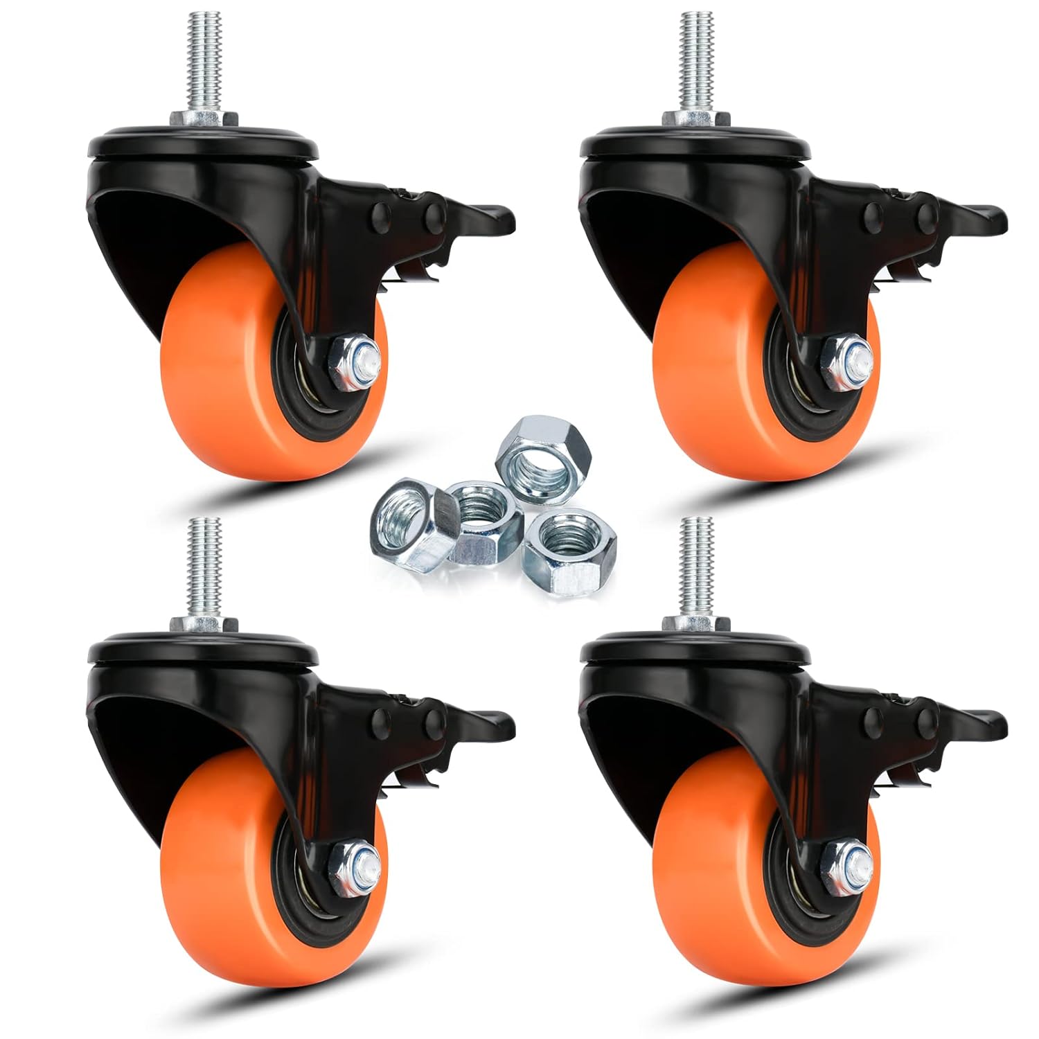 Moogiitools Stem Caster Wheels 2.5 Inch Heavy Duty Threaded Stem Casters UNC 3/8"-16 x 1" Swivel ...