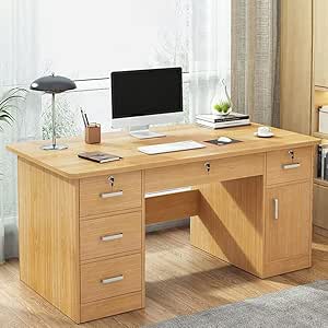 Amazon.com: KWOKING Contemporary Computer Desk Cabinet Rectangular ...