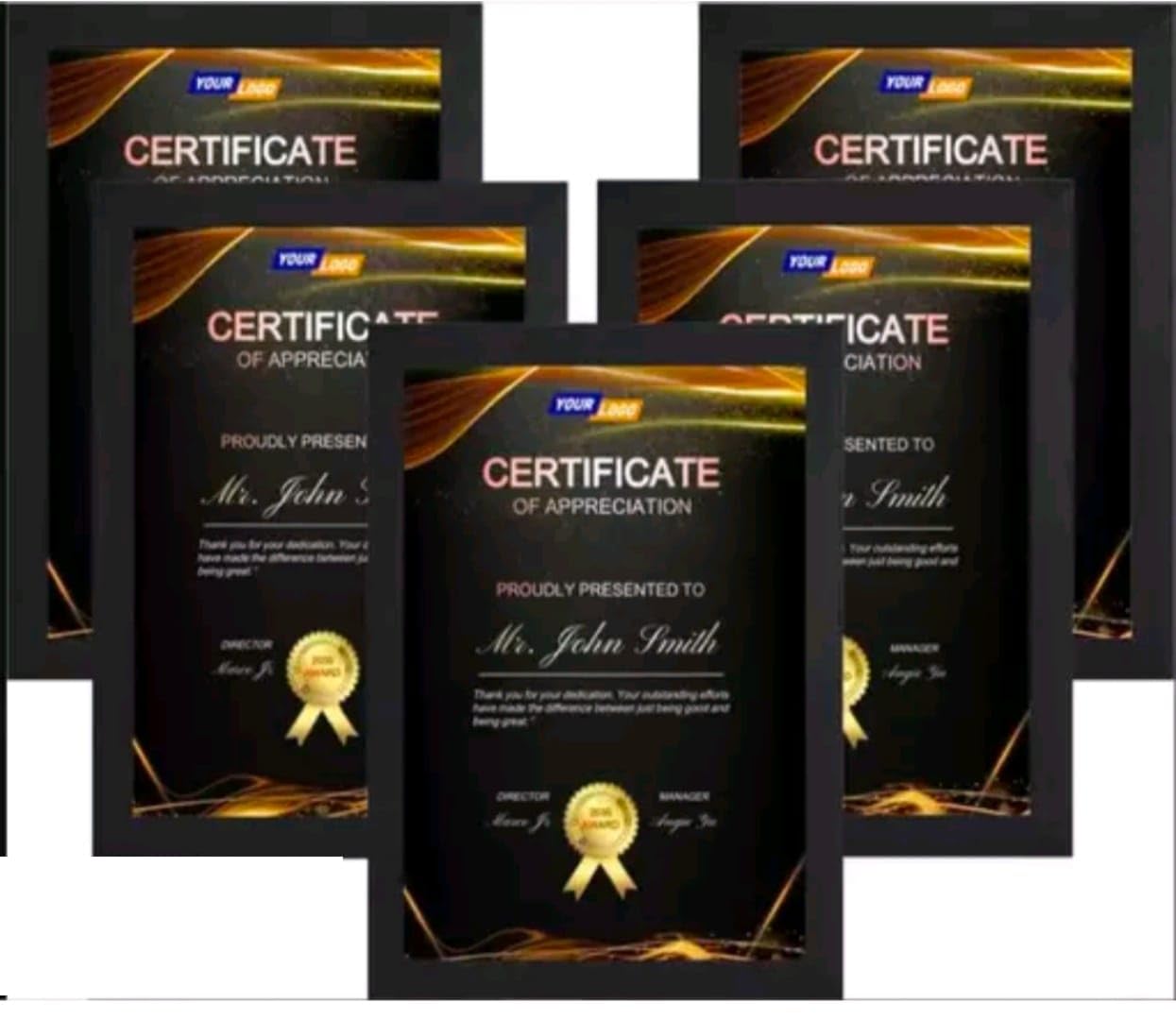 Certificate Display Frame Set, A4 Size, Black, Pack of 5, Professional ...