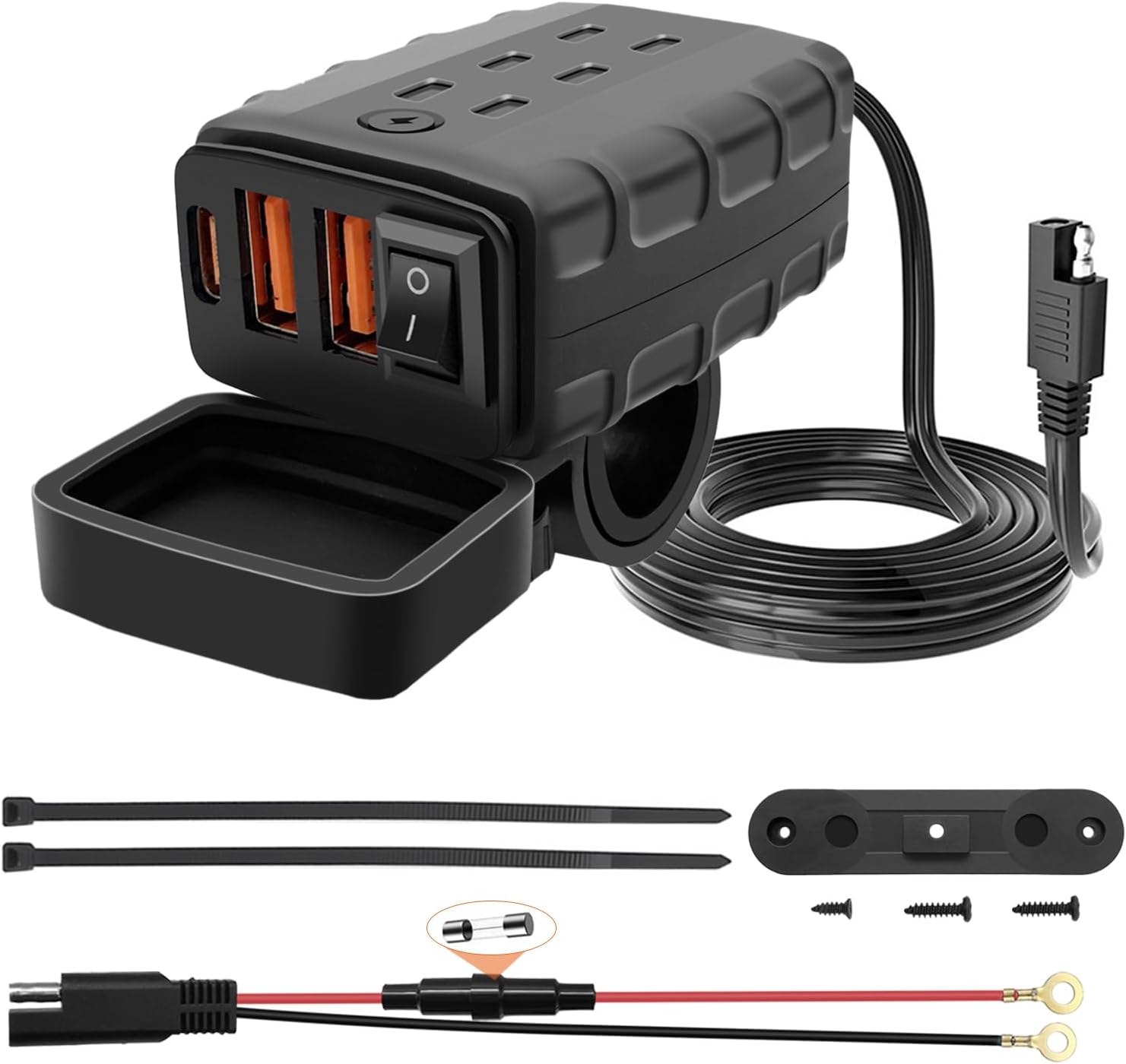 Amazon.com: Waterproof Motorcycle USB Charger with 3 Ports, 36W ...