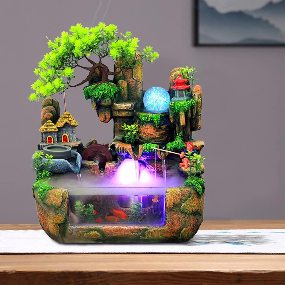 Amazon.com: Tabletop Waterfall Fountain with Rockery, Mini Silent ...