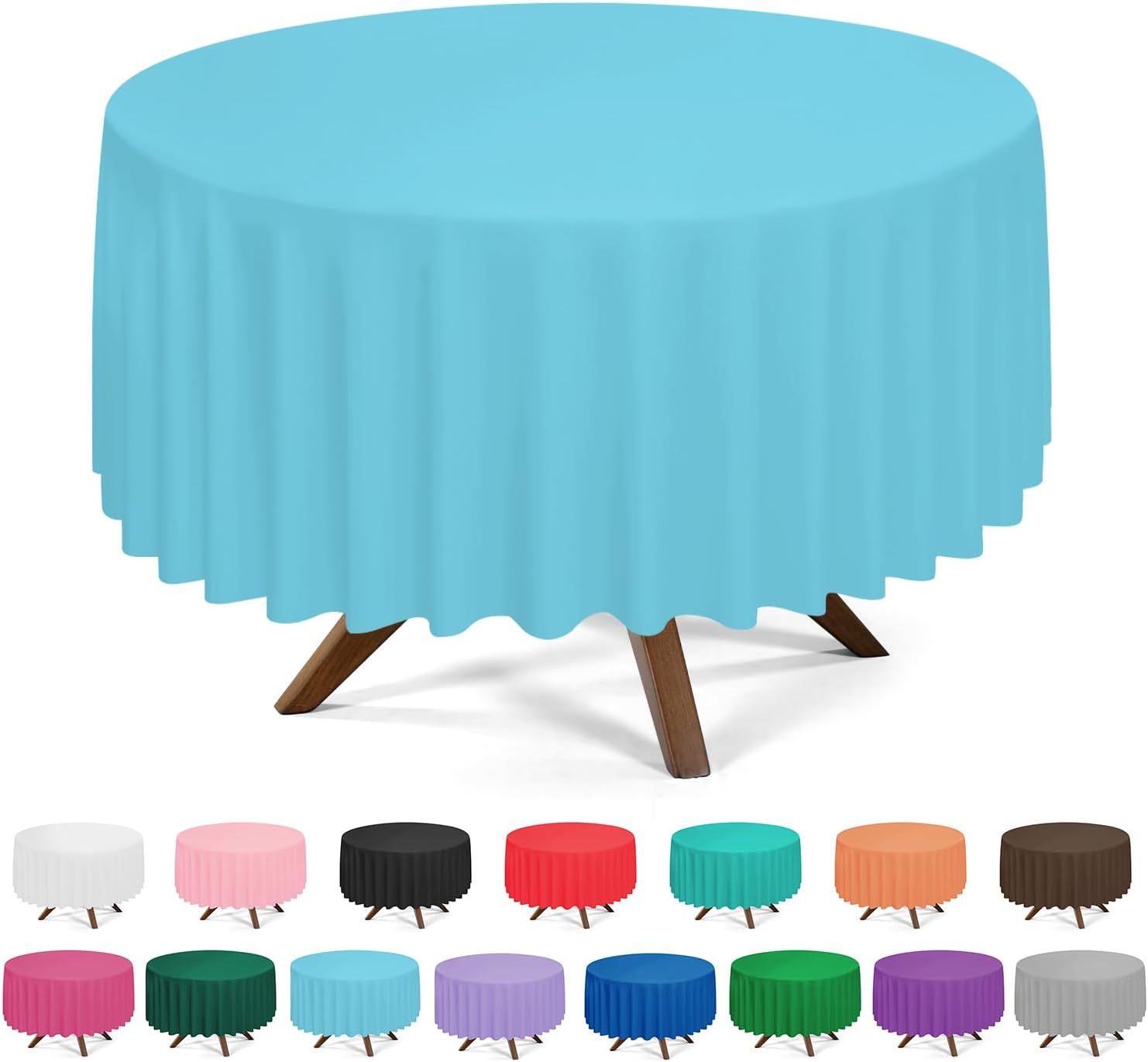 Amazon.com: YSYJ 3 Pack Light Blue Plastic Tablecloth Disposable Round Table Cloth 84 Inch Table ...