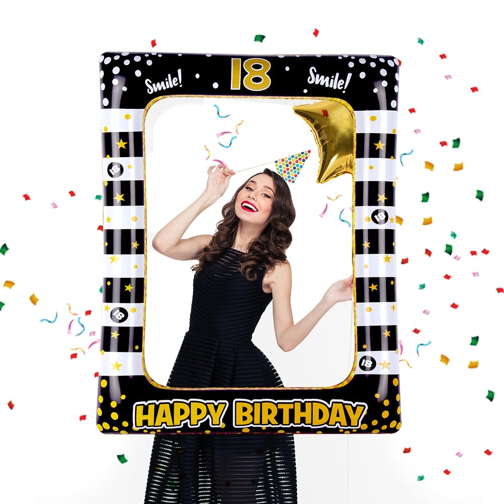 Flintronic 18th Birthday Inflatable Frame, Photo Booth Props，Black Gold ...