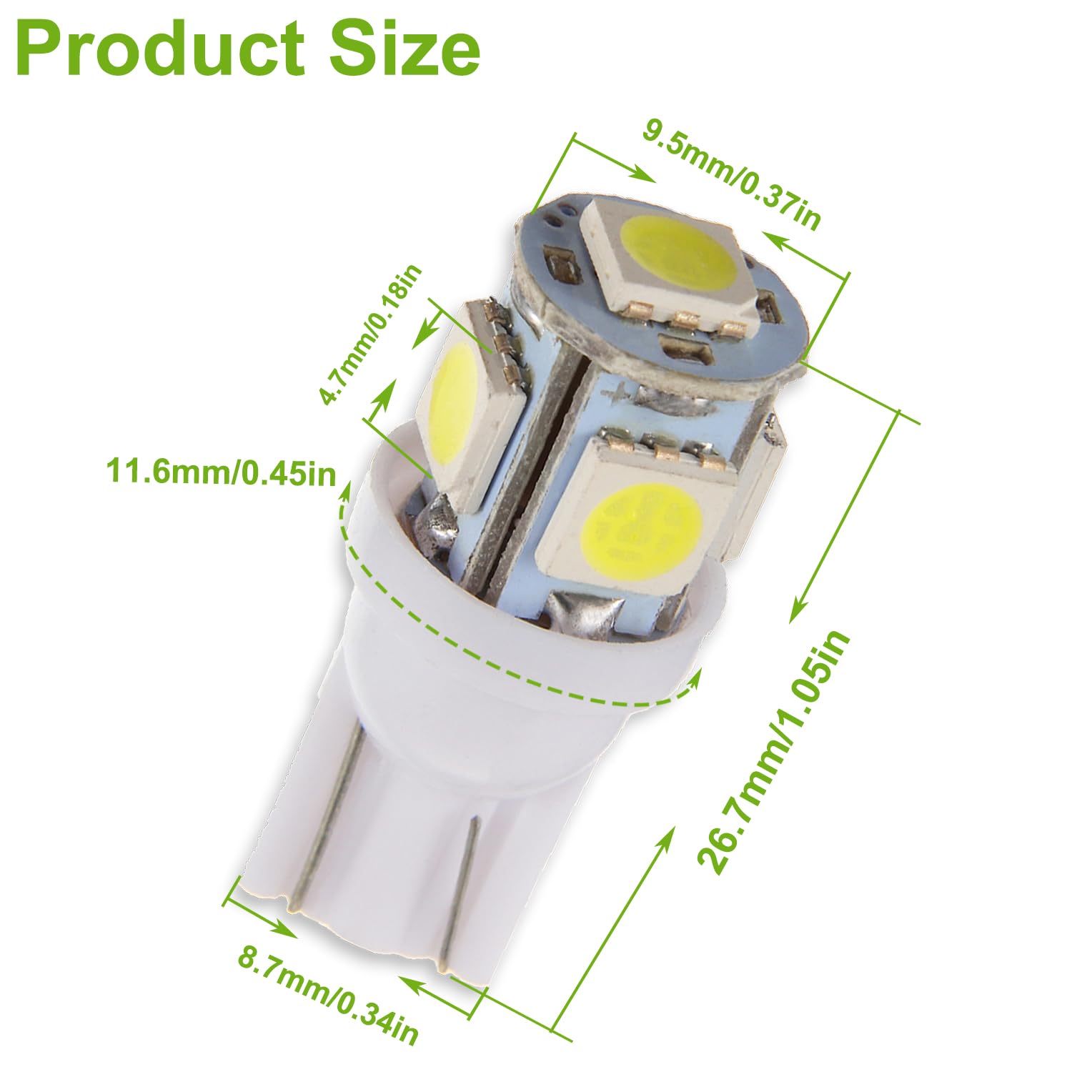 Snapklik.com : EPLZON White DC 12V T10 194 168 Led Bulb Light Gauge ...