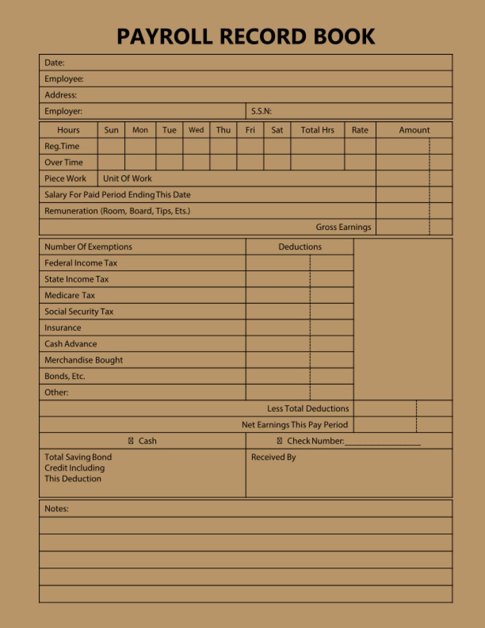 Payroll Record Book: Employee payroll Ledger record Logbook for small ...