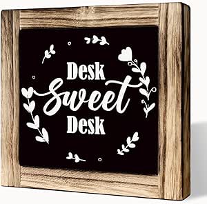 Amazon.com: Desk Sweet Desk Sign, Office Decor, Rustic Wooden Tabletop ...
